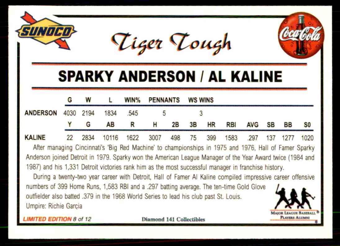 2001 Sunoco Dream Team Sparky Aderso/Al Kaline 101 Baseball Cards #8 OF ...