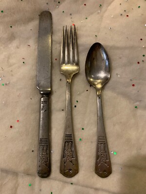 VINTAGE CHILDS CLOWN Spoon Knife Fork 1930s SILVER PLATE IMPERIAL 5"&7 ...