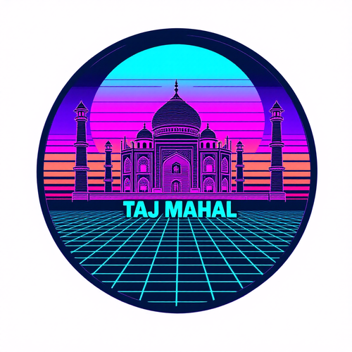 Taj Mahal Synthwave Art - 80s Retro Futuristic Pin Button 2.25" Style A ...