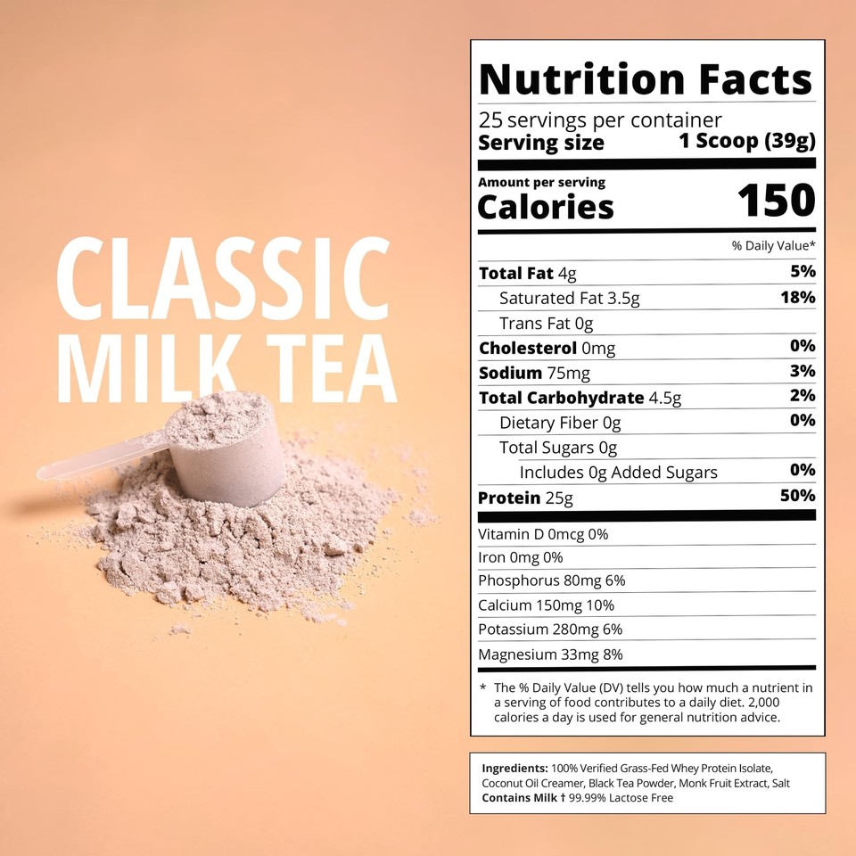Boba Tea Protein Classic Milk Tea | 25g Grass-Fed Whey Protein Isolate ...