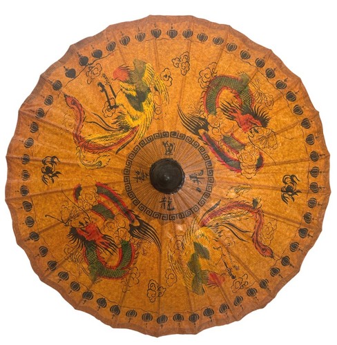 Oriental Handpainted Dragon Sun Parasol / Wooden Theatre Umbrella Prop ...