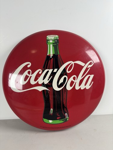 Vintage Coca-Cola Metal Sign – 12” Red Button w/ Bottle – 1990 Coke ...