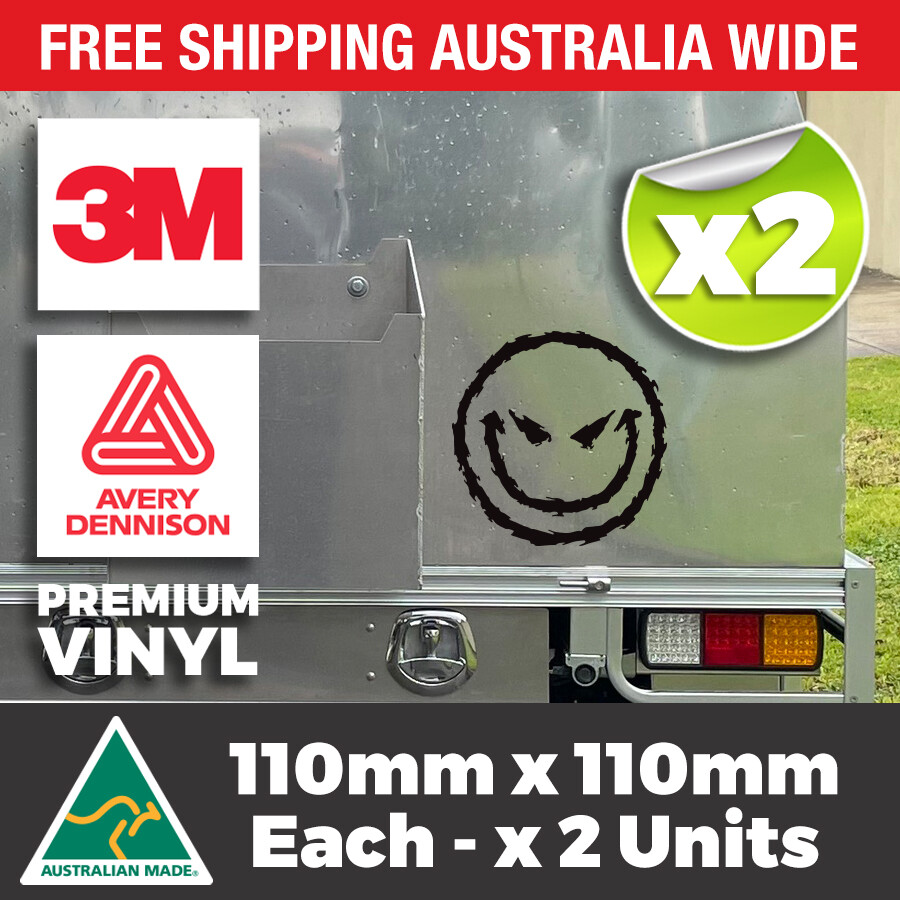 2 x Evil Smiley Face Decal Stickers 110mm Scary Devil Spooky Ute 4x4 ...