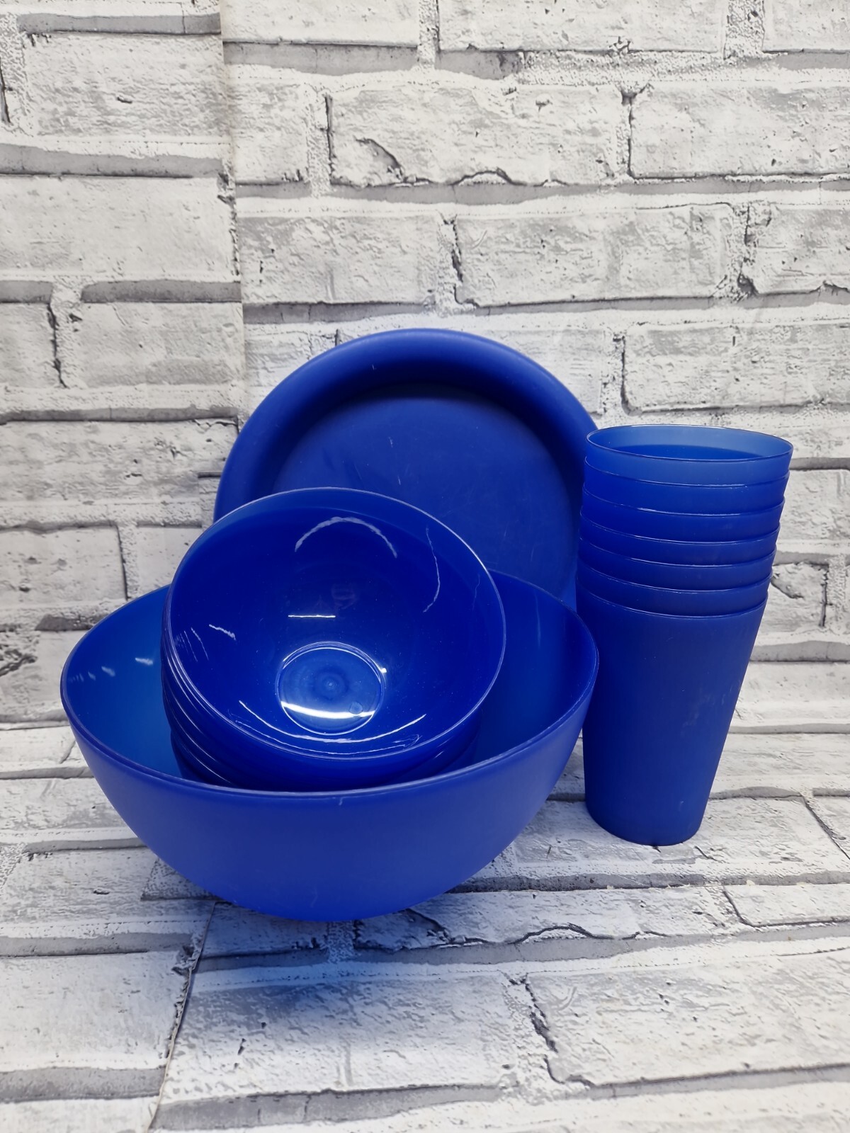 Blue Plastic patio garden picnic ware Set of 24 | eBay UK