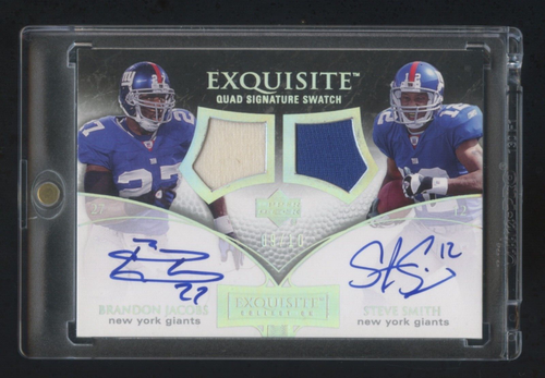 2007 EXQUISITE QUAD AUTO JERSEY /10 BRANDON JACOBS-STEVE SMITH-DEANGELO ...