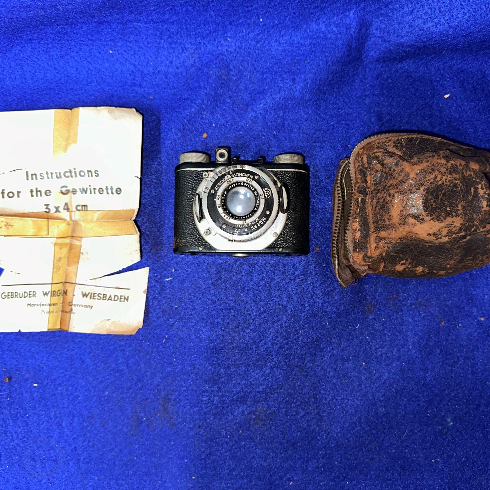 WIRGIN GEWIRETTE CAMERA 3X4CM 127 ROLL FILM NICKEL IN FEET MEYER ...