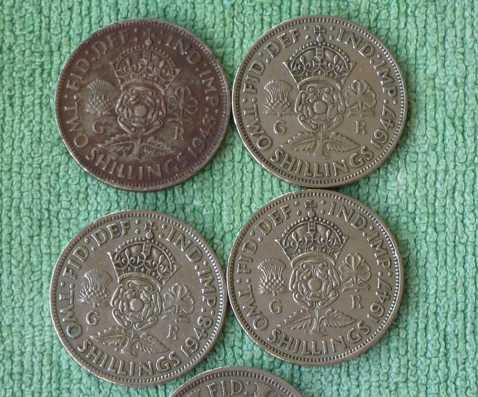 RARE 4 x KING GEORGE VI + 7 x QUEEN ELIZABETH II TWO SHILLING COINS ...