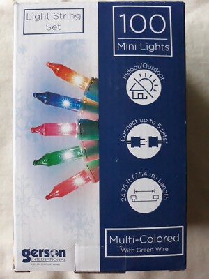 Gerson 100 mini lights string set mulitcolored with green wire | eBay