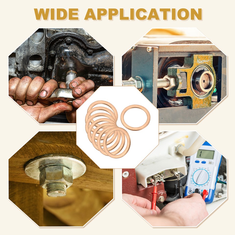 25Pcs M12 Copper Crush Washer Sealing Ring Gasket 12mm ID 16mm OD 1mm ...