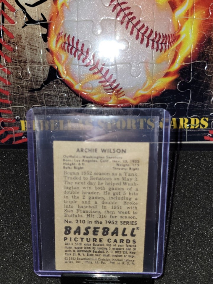 1952 Bowman #210 Archie Wilson Washington Senators | eBay