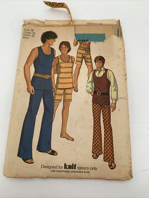 Simplicity 9385, 1971 Mens Hip Hugger Pants in Two Lengths and Tank Top ...