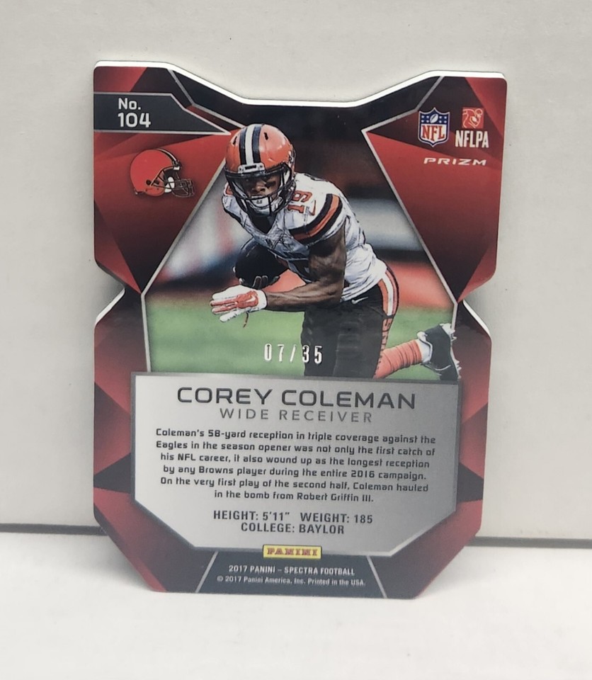 COREY COLEMAN 2017 Spectra NEON BLUE DIE-CUT ~ Browns ~ #'d /35 | eBay