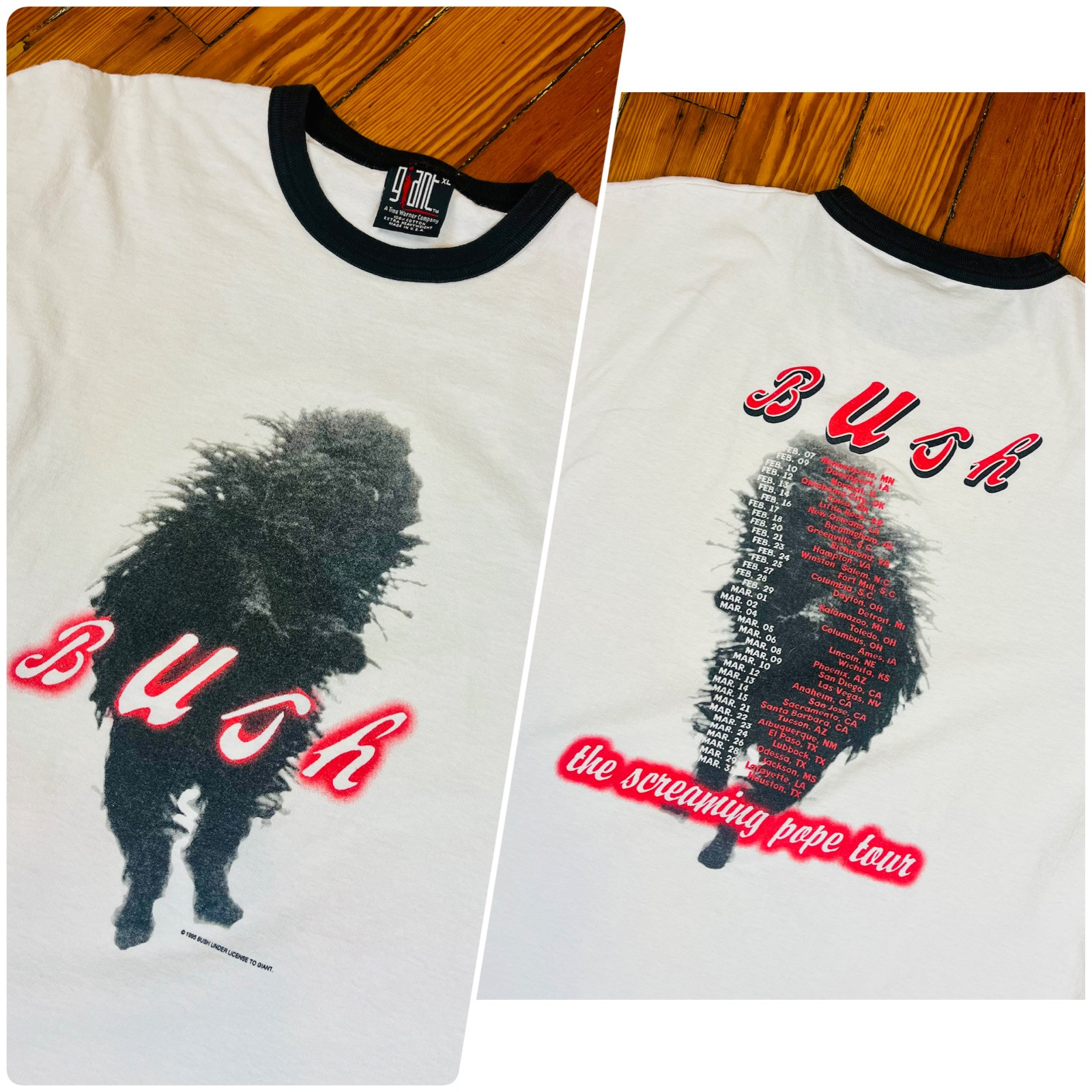 Vintage 1995 GIANT Bush Smoking Pope Tour Ringer T-Sh… - Gem