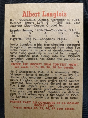 1959-60 Parkhurst NHL Card #45 ~ Al Langlois ~ L@@K Near-Mint Condition ...