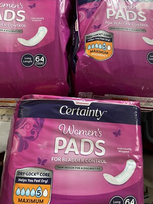 3X 64 CT Certainty Women’s Pads For Bladder Control Dry-lock Core #5 ...