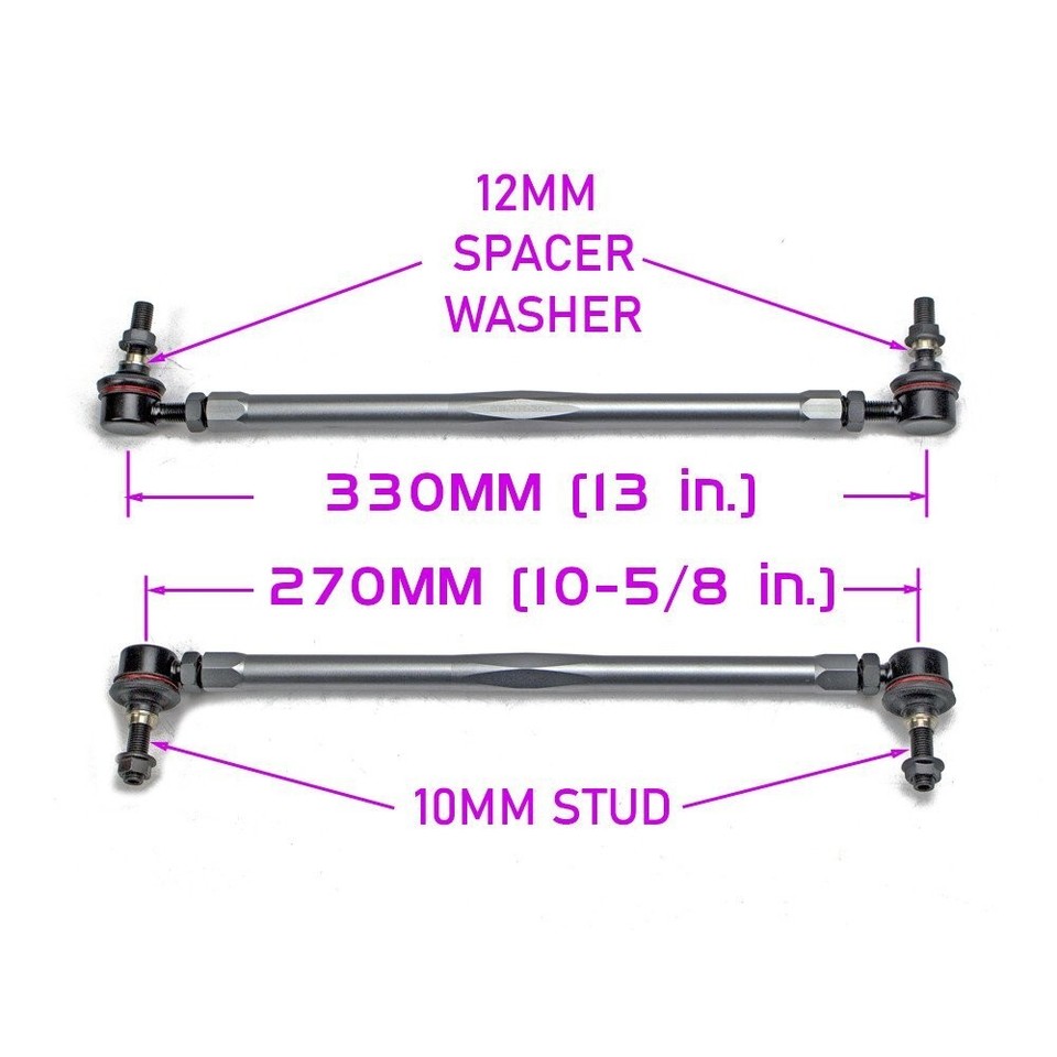 GSP UNIVERSAL FRONT SWAY BAR ADJUSTABLE LINKS 270-330MM 10MM BOLT +12MM ...