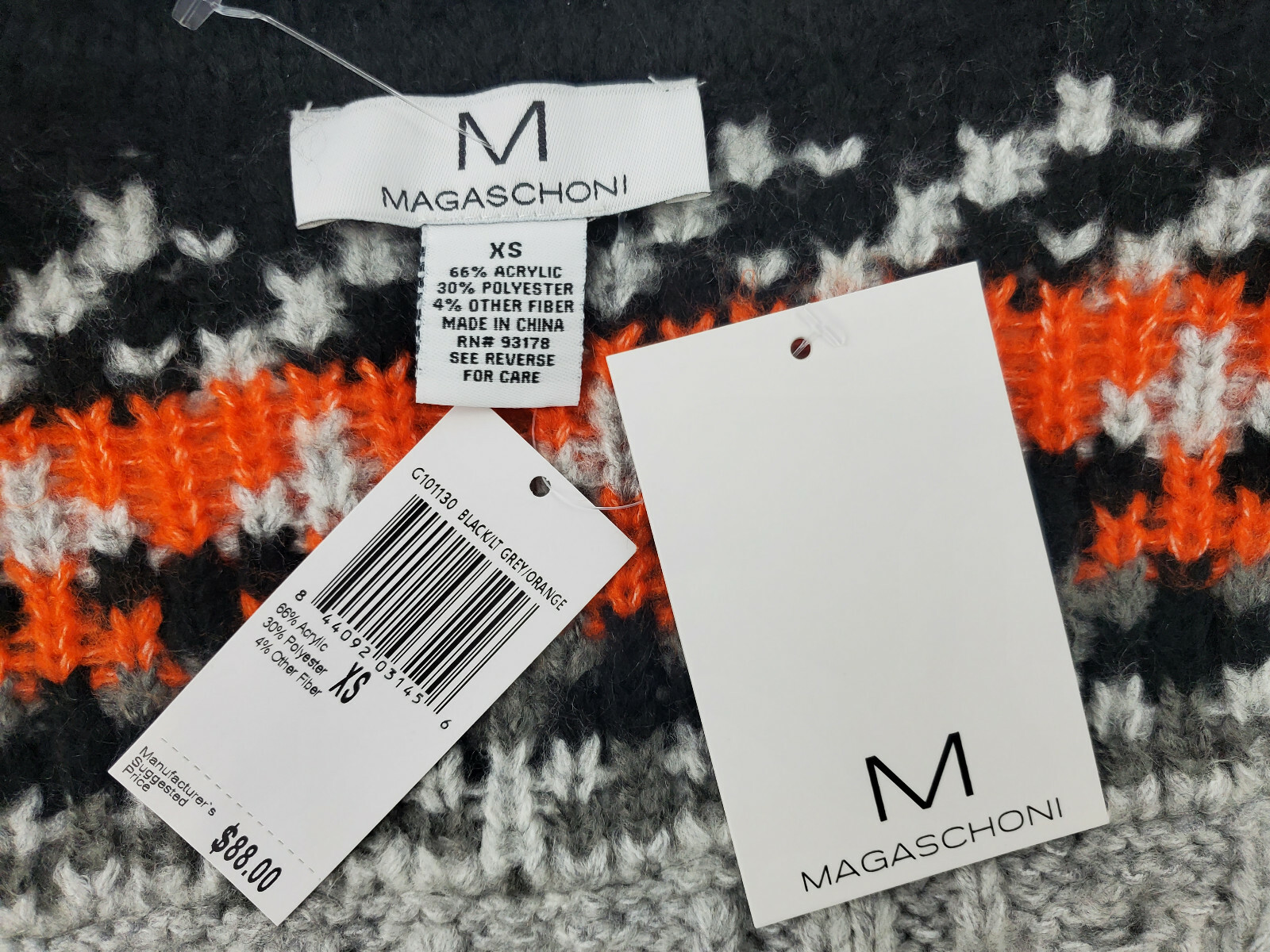 MAGASCHONI women sweater G101130 black light grey orange acrylic sz XS ...