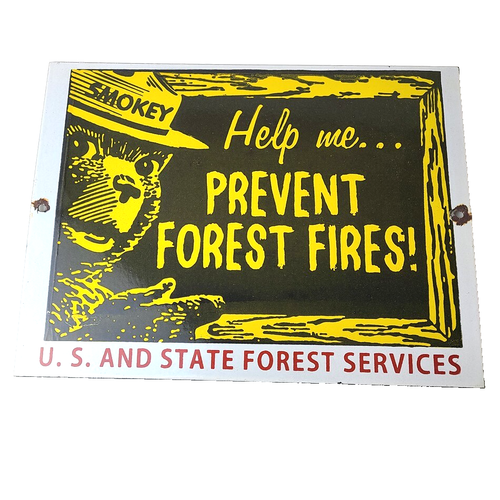 Vintage USA Forest Service Sign - Smokey the Bear Hiking Gas Porcelain ...