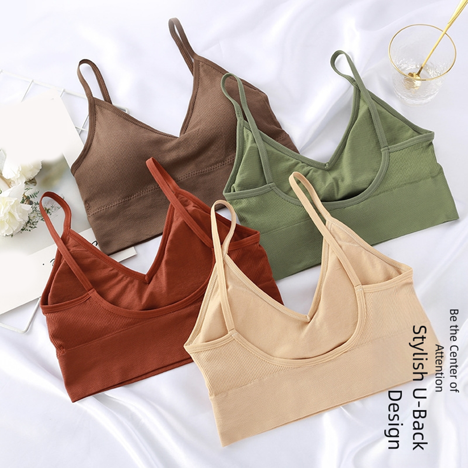 Casual Solid Color Vest Bra High Elasticity Detachable Chest Cushion ...