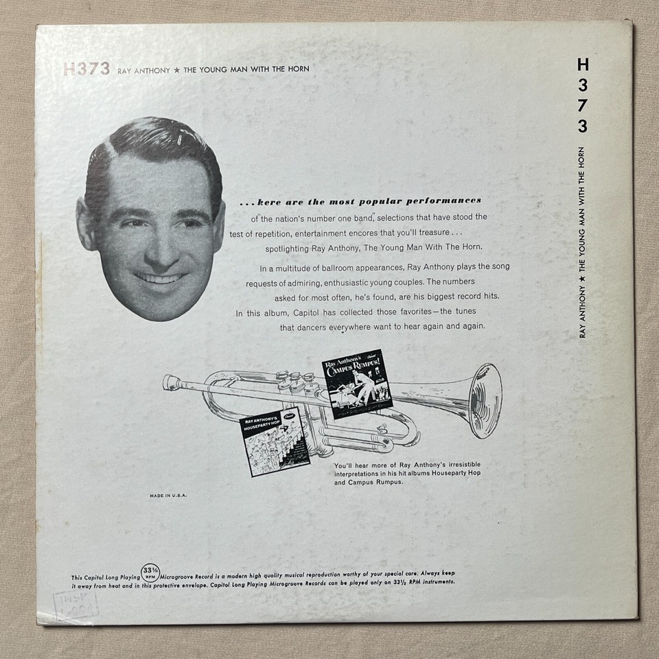 RAY ANTHONY The Young Man With The Horn 1953 Vinyl 10" LP Capitol H-373 ...