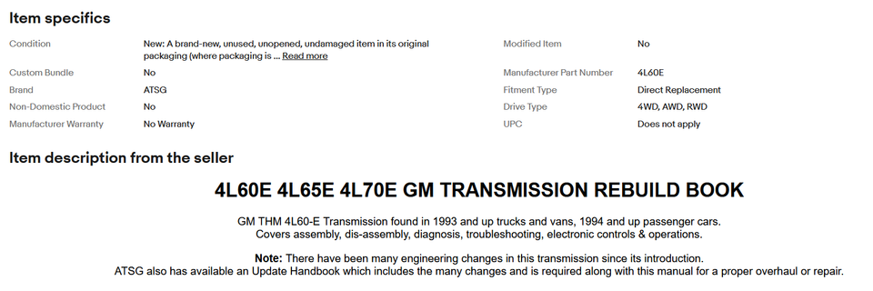 ATSG 4L60E - 4L65E Transmission Technical Manual 4L60E 93-on | eBay