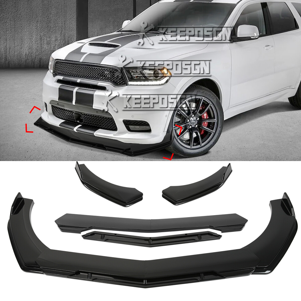 For Dodge Durango SXT RT SRT Gloss Black Front Bumper Lip Splitter ...