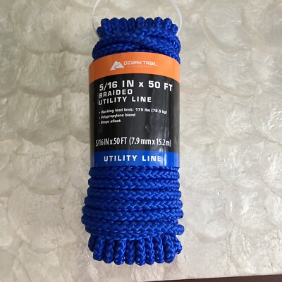 Ozark Trail 5/16" X 50 ft Marine Utility Rope Blue 175 lb working load ...