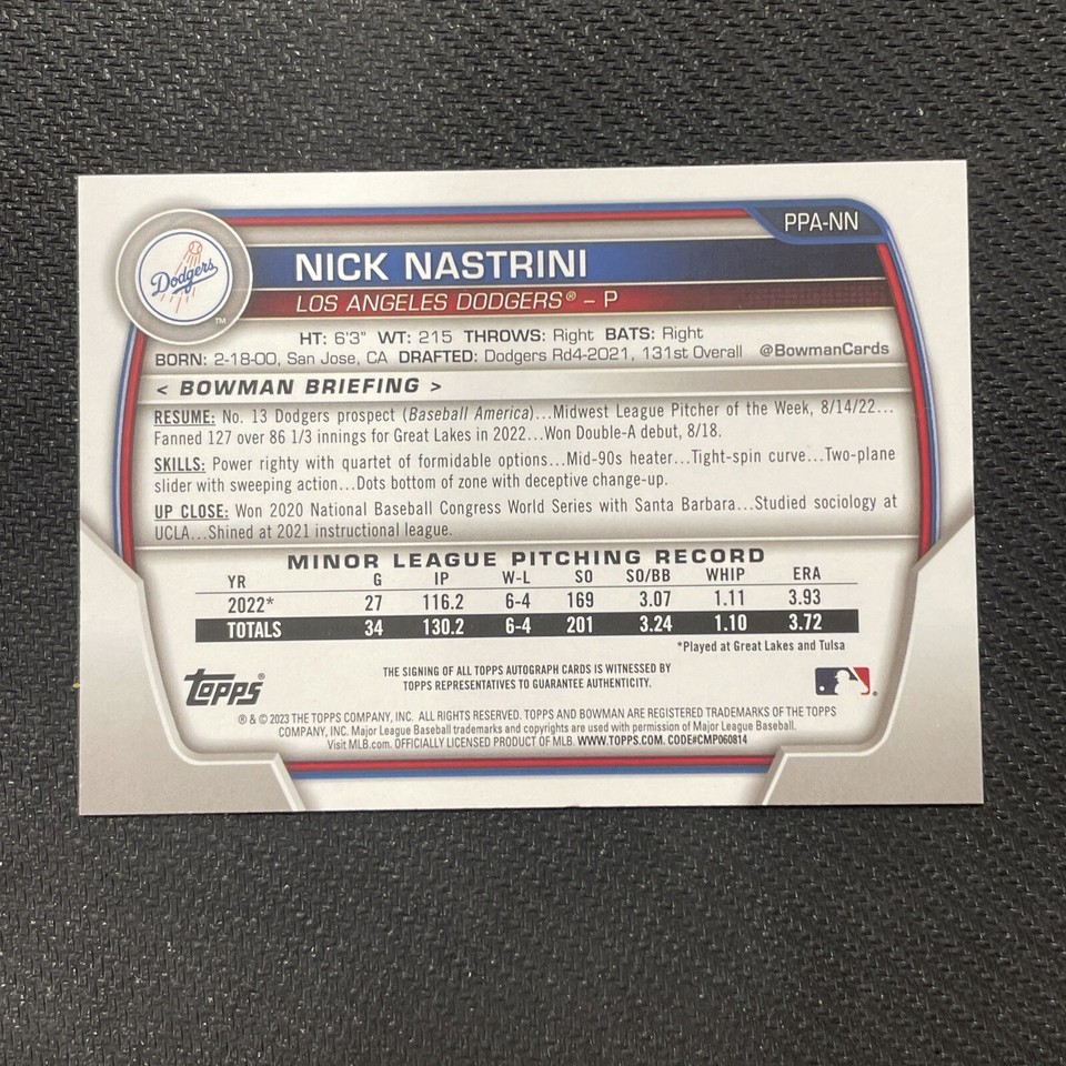 2023 1st Bowman Orange Auto – 07/25 PPA-NN Nick Nastrini | eBay