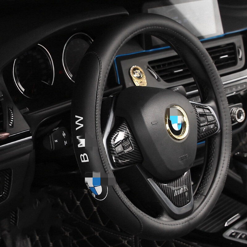 Black 38cm/15inch Steering Wheel Cover For BMW 1 2 3 4 5 Series New ...