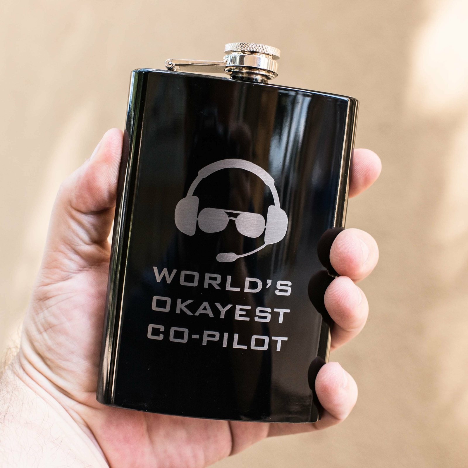 8oz BLACK World's Okayest Co-Pilot Flask | eBay
