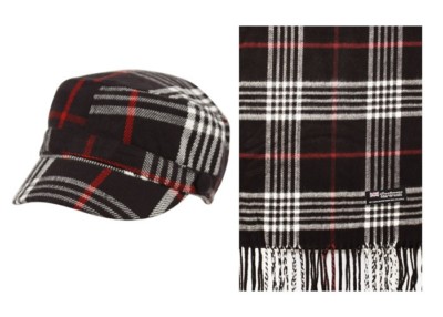 Woman's Plaid Cashmere Cadet Tam Hat Scarf Soft Warm Comfy Stretch Fit ...