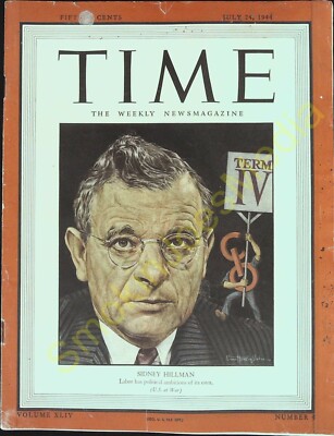 Vintage Time Magazine Weekly Sidney Hillman on Cover July 24 1944 | eBay