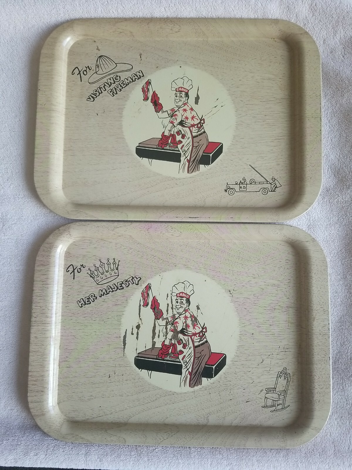 Vintage Metal TV Trays For Visiting Fireman For Her Majesty BBQ Champ ...