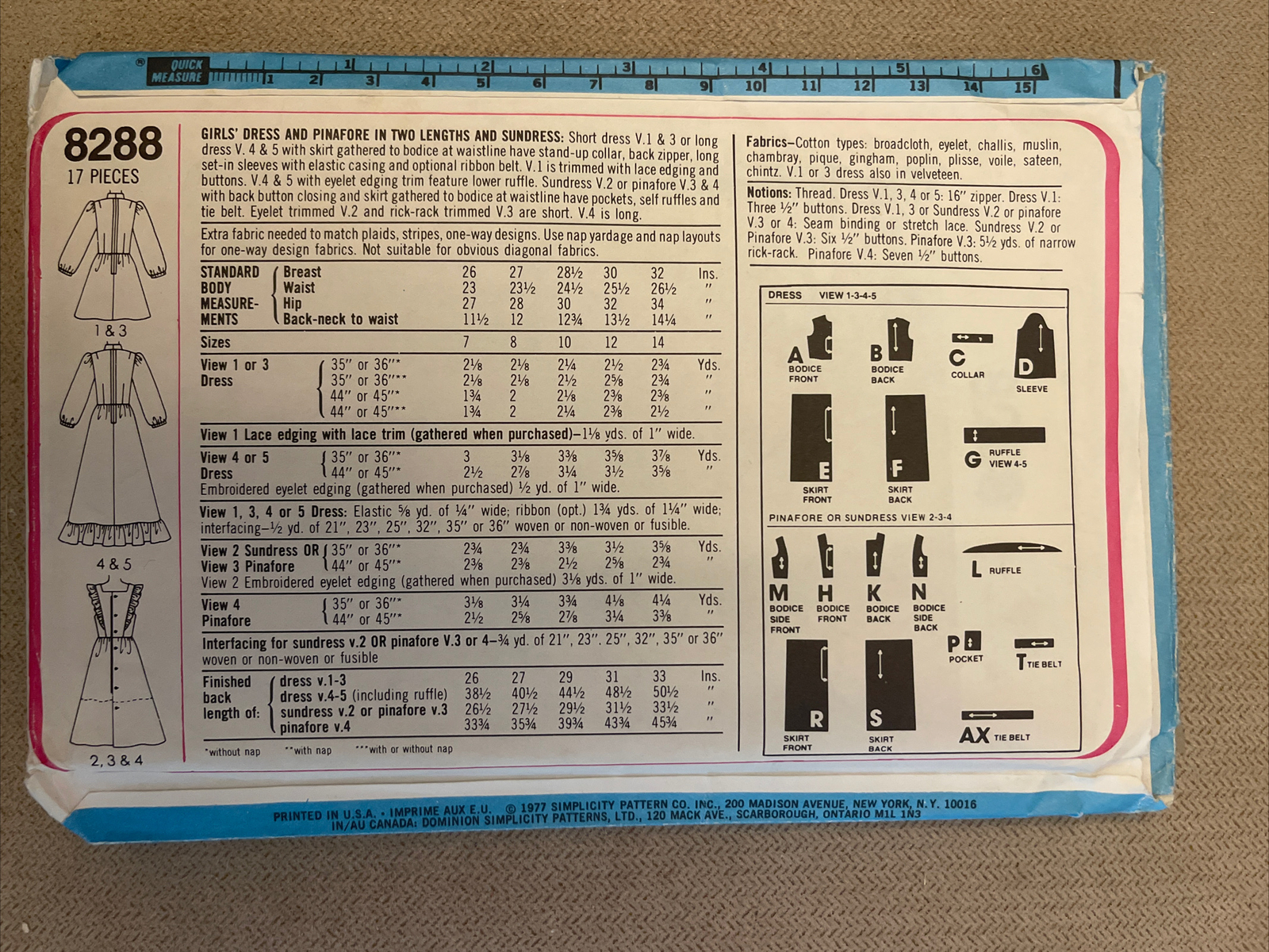 Simplicity 8288 Pattern Dress Pinafore Sundress Size 10 Girls Precut ...