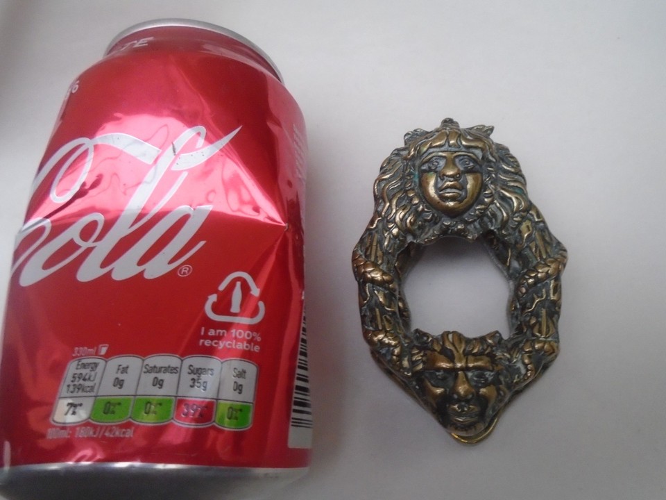 Stylish small solid brass door knocker with faces / masks GOOD & EVIL ...