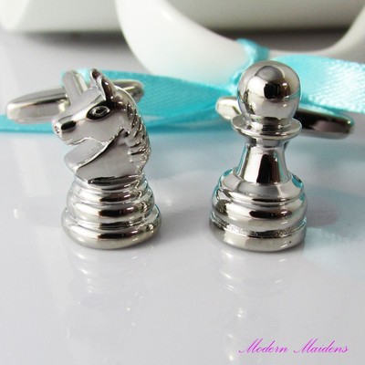 Platinum Brass Knight & Pawn Chess Piece Cufflinks 18x11mm | eBay Australia