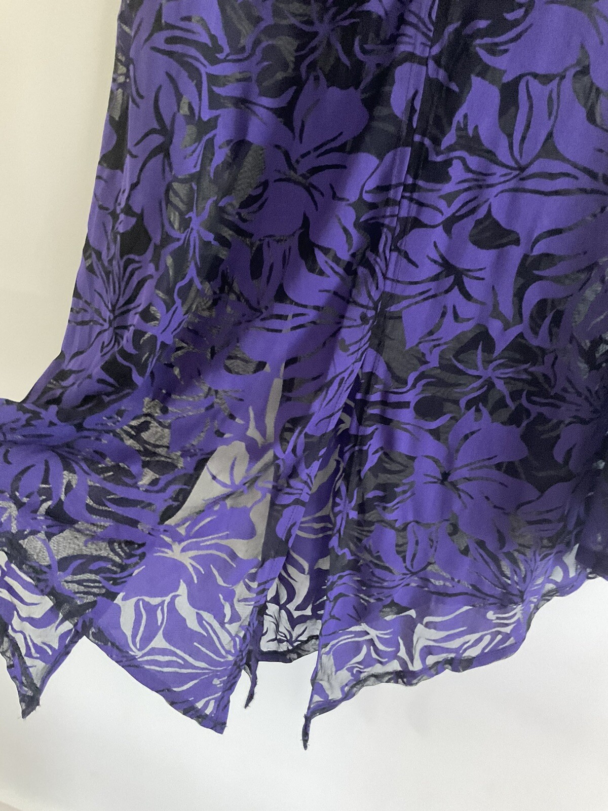 TS TAKING SHAPE Purple Black Sheer Short Sleeve Cowl Neck Tunic Top ...