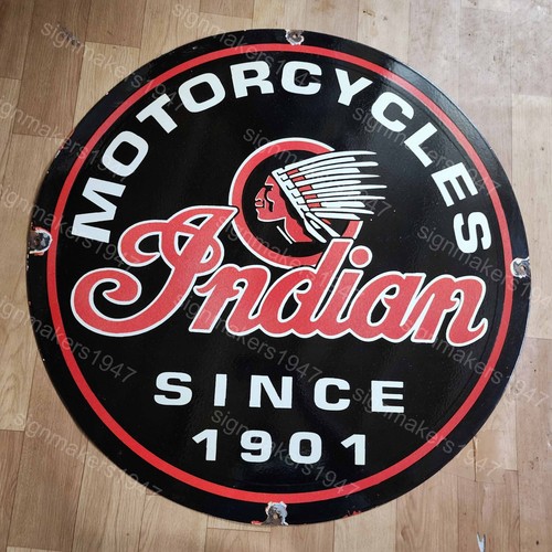 INDIAN MOTORCYCLES PORCELAIN ENAMEL SIGN 30 INCHES ROUND | eBay