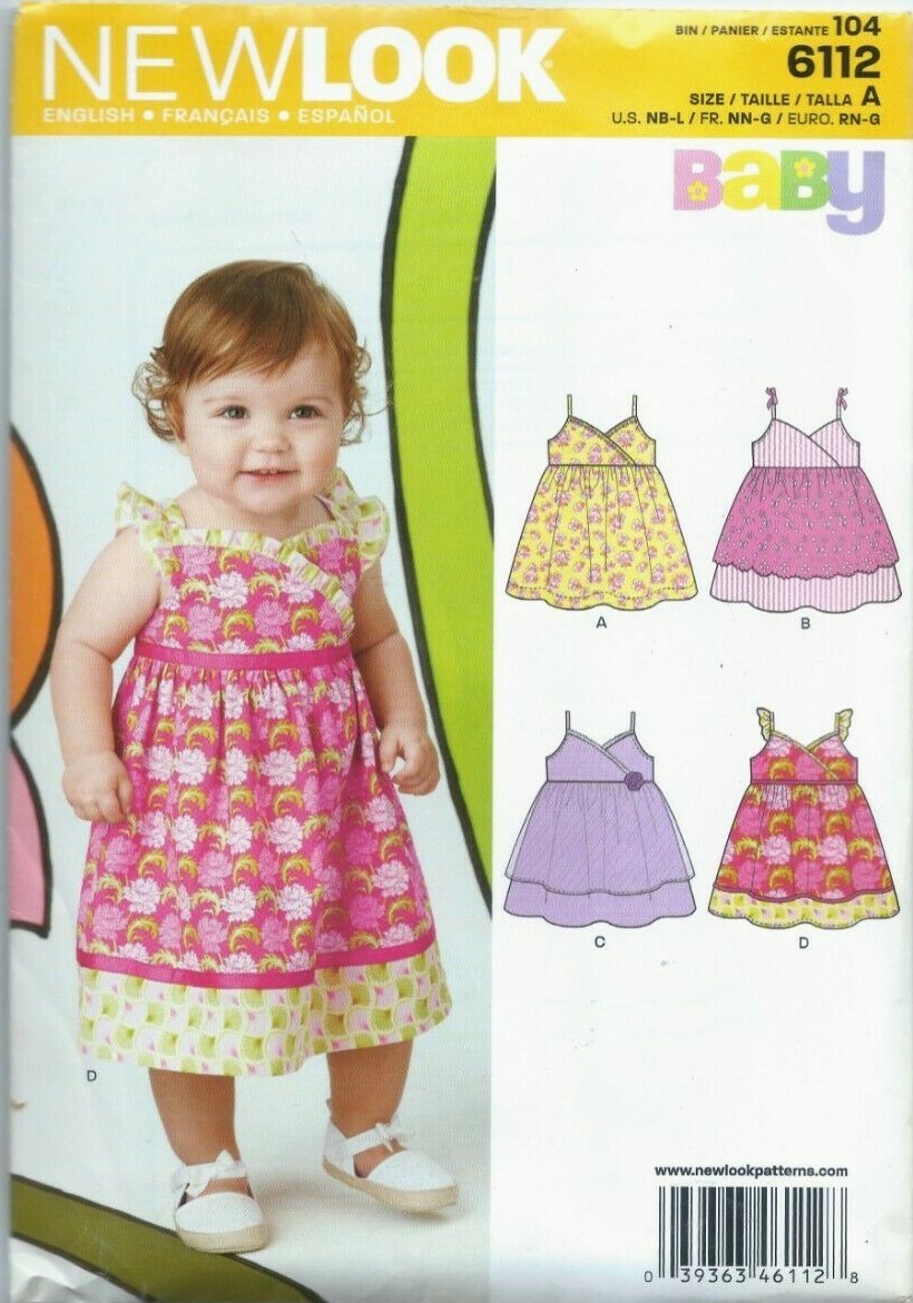 NEW/UNCUT 6112 New Look Baby Dress Pattern 4 Variations Size Newborn ...