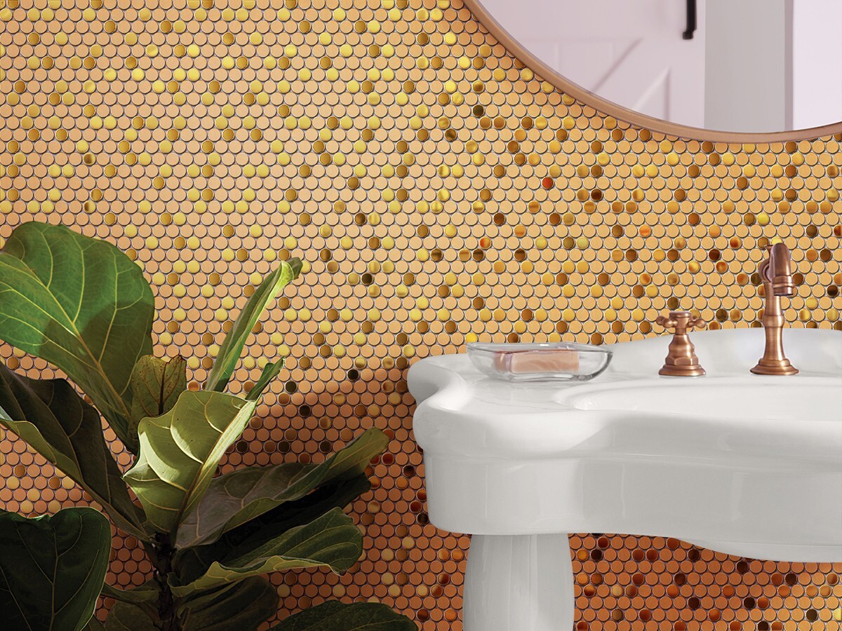 Glass Penny Round Tile Backsplash