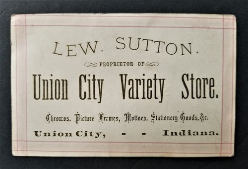 1880s antique LEW SUTTON union city in VARIETY STORE BUSINESS CARD ...