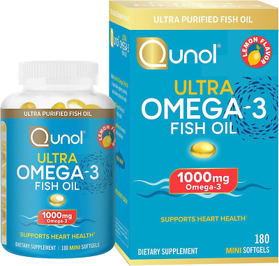 Qunol Ultra Omega 3 Fish Oil 1000mg, EPA + DHA, Heart Health, 180 Mini ...