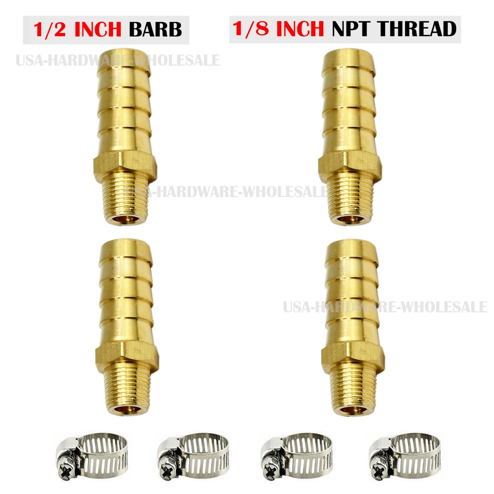 (4 Pack) 1/2" Hose Barb X 1/8" MALE NPT Brass Pipe Fitting NPT Thread ...