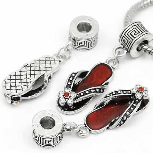 Flip Flop Red Sandal Shoe Charm W/Crystal European Bead Compatible for ...