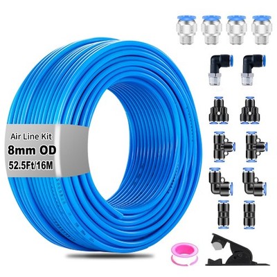 8mm Air Line Kit 8mm OD x 52.5 FT Blue Air Hose Tubing Fittings Push 15 ...