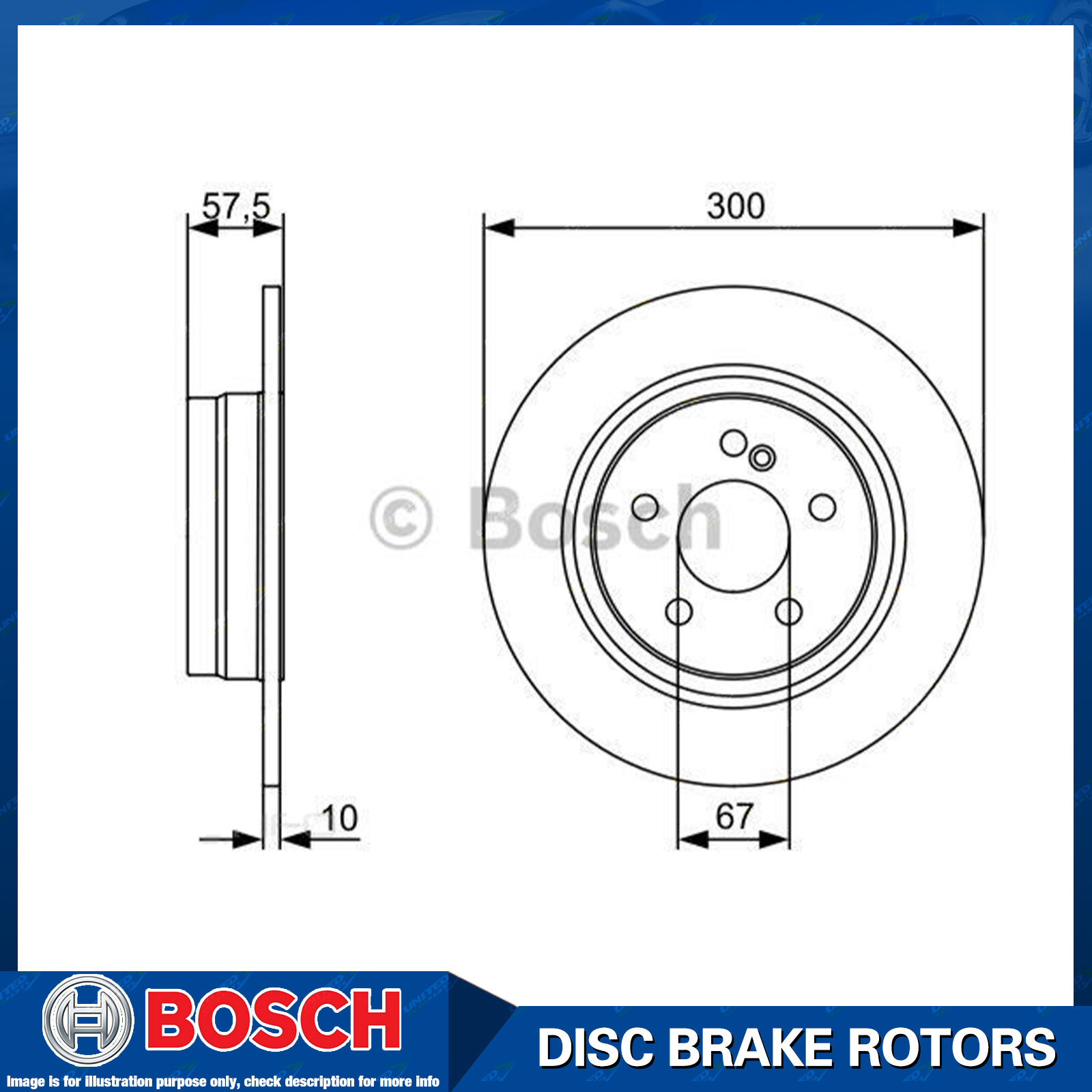 2x Rear Bosch Disc Brake Rotors for Mercedes Benz C200 C250 E250 A205 ...