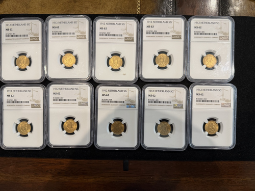 1912 Netherlands 5 Guilder Gold Coin MS 62 Unicirc. among the scarcest ...