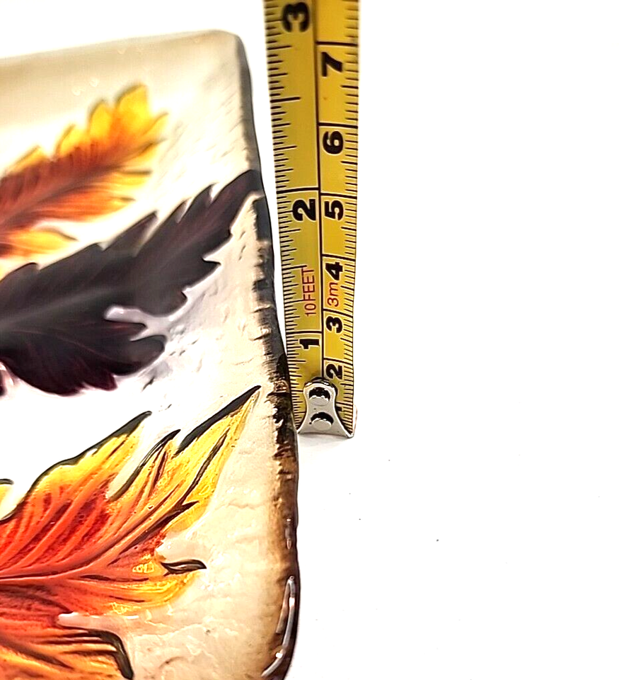 Reverse Painted Glass Plate Autumn Leaves Acorns Thanksgiving Fall 9.5 ...
