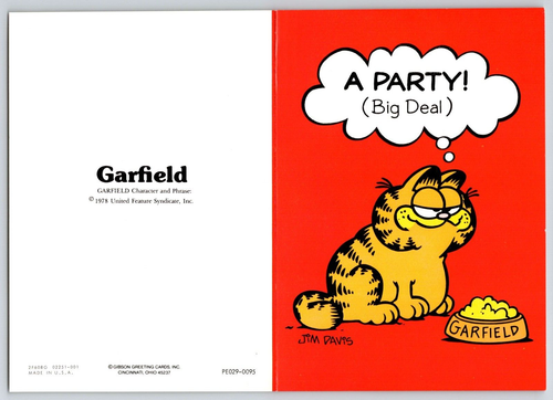 Garfield Greeting Card Unused Invitation Party JIm Davis Gibson ...