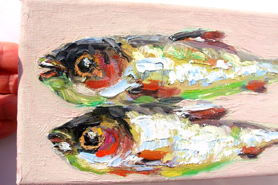 Sardines Original Oil Painting Kitchen Wall art Fish Wall Decor Canvas ...